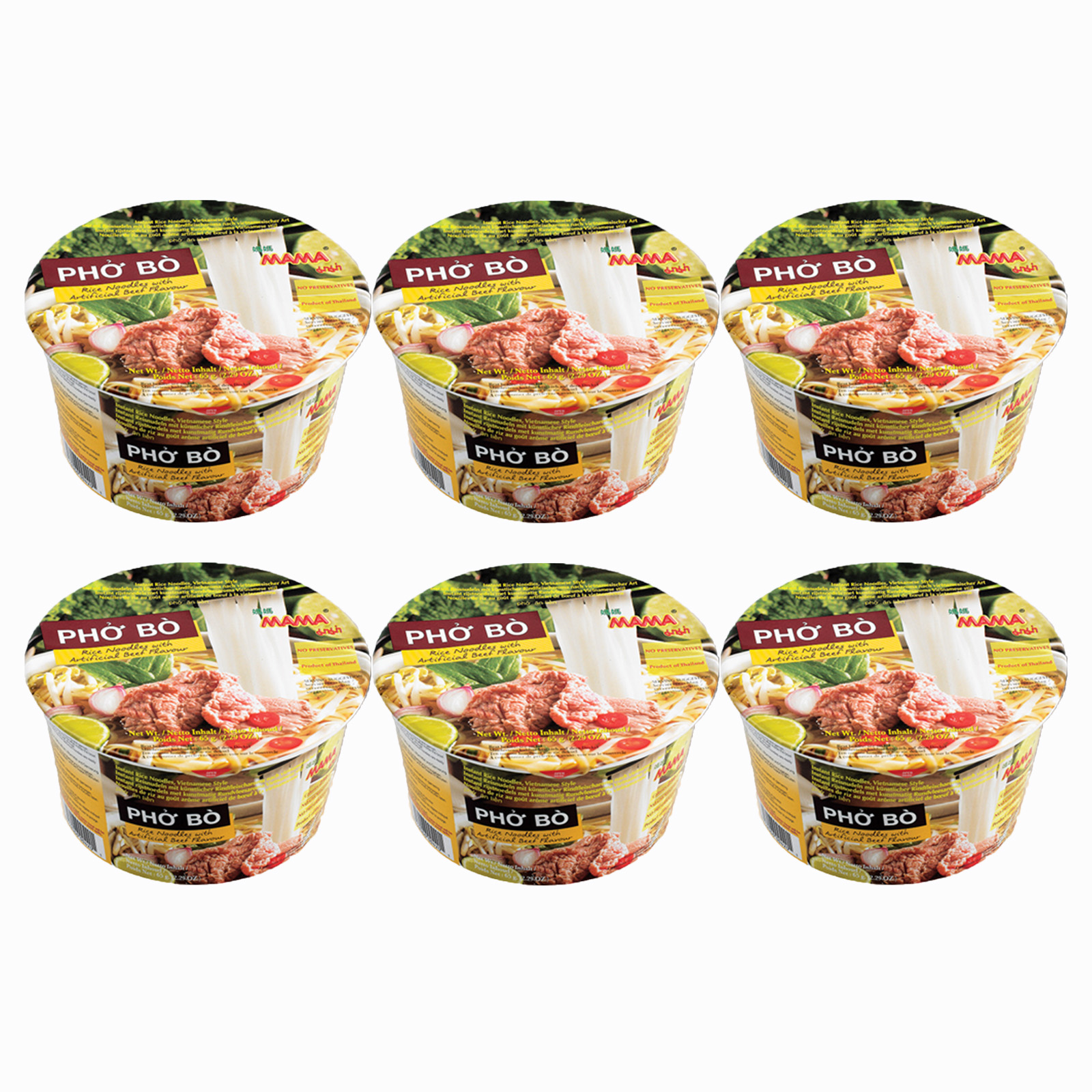 MAMA Pho Bo Beef Flavor Rice Noodle Bowl 65g x 6