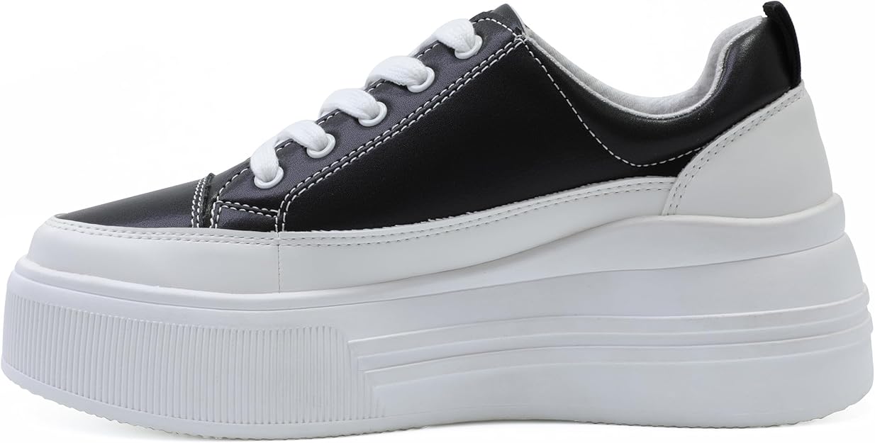 Women's Lace Up High Platform Sneaker, Classic Trendy Fashion PU Shoe