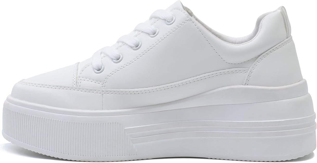 Women's Lace Up High Platform Sneaker, Classic Trendy Fashion PU Shoe