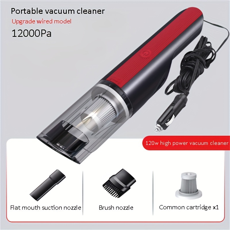 Wired Silver/Red Car vacuum cleaner car with strong suction handheld ...